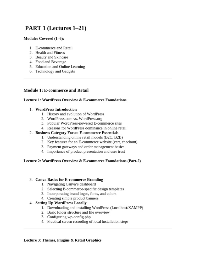 Web Development Course Outline 79 | PDF | Word Press | Fundraising