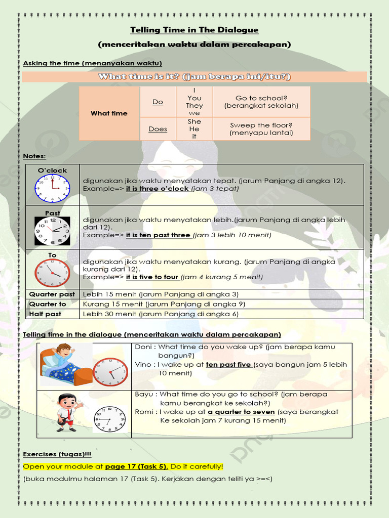 Kelas 3 Bahasa Inggris "Telling Time in The Dialogue" | PDF