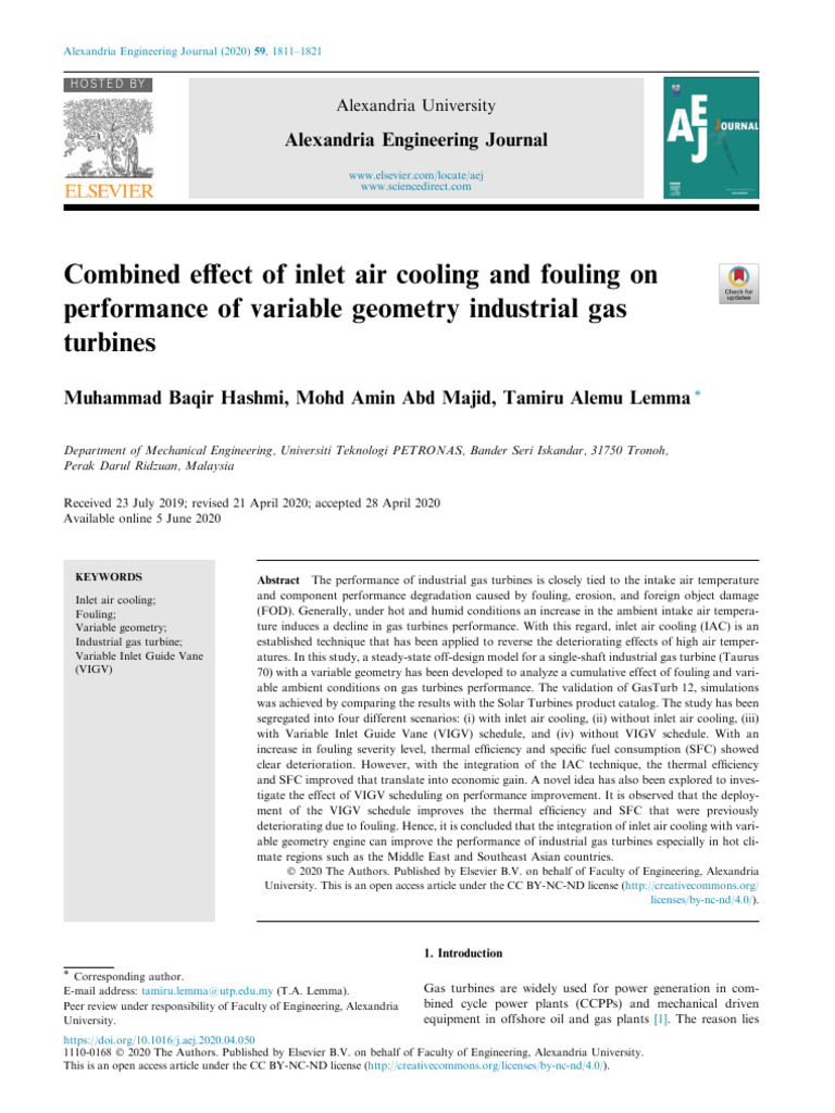 Combined Effect of Inlet Air Cooling and Fouling On Per - 2020 - Alexandria Engi | PDF ...