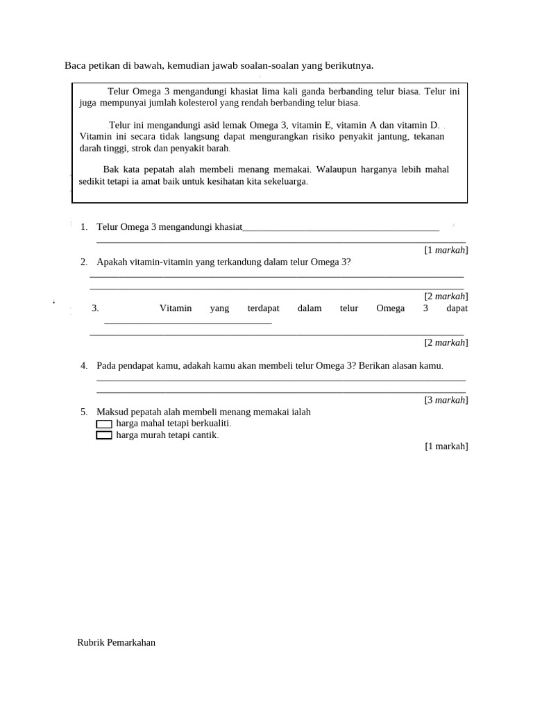 Soalan Pemahaman Instrumen Membaca | PDF