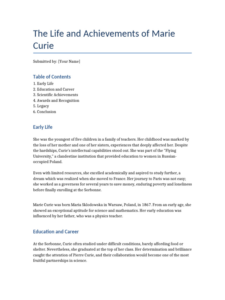 Marie Curie Assignment Expanded | PDF | Marie Curie