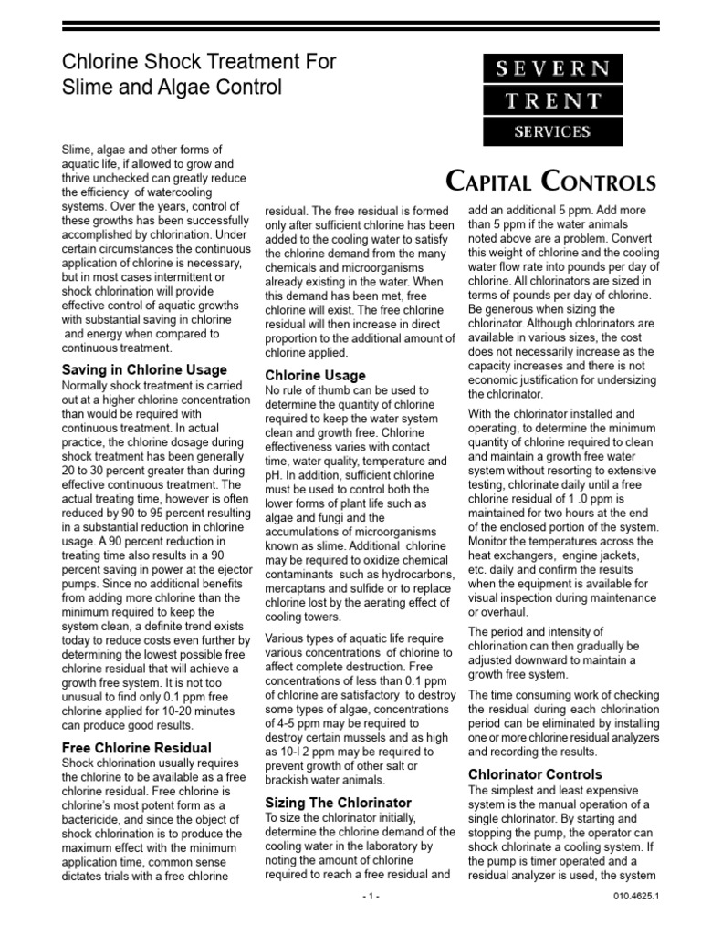 Chlorine Shock Treatment For Slime and Algae Control | PDF | Water ...
