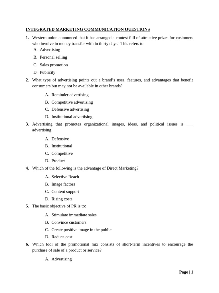 Integrated Marketing Communication-Questions | PDF | Marketing Communications | Marketing