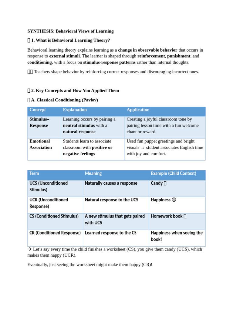 Behaviorial Views of Learningg | PDF | Classical Conditioning | Reinforcement