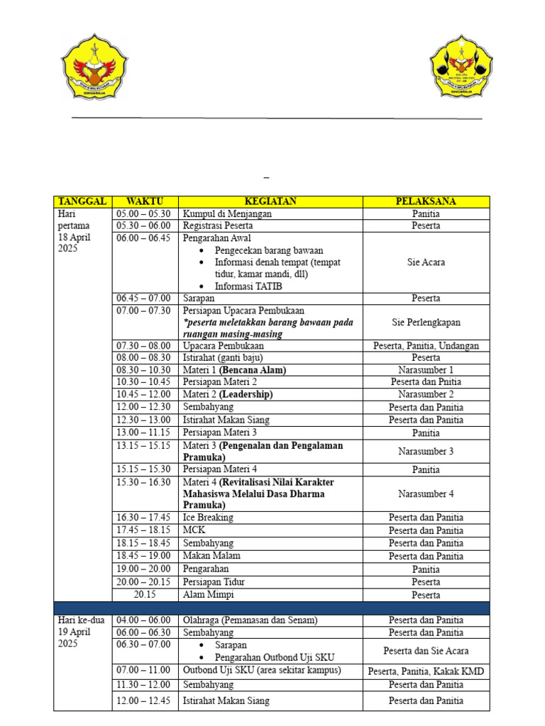 RUNDOWN PELANTIKAN PANDEGA 2025 FIX | PDF