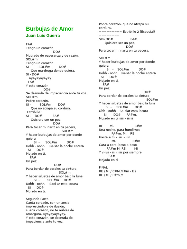 Burbujas de Amor Letra y Acordes | PDF
