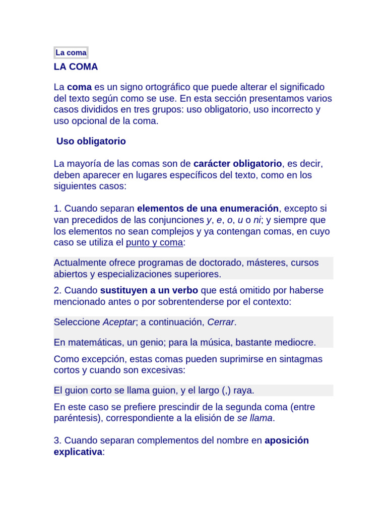 La Coma | PDF | Coma | Oración (Lingüística)