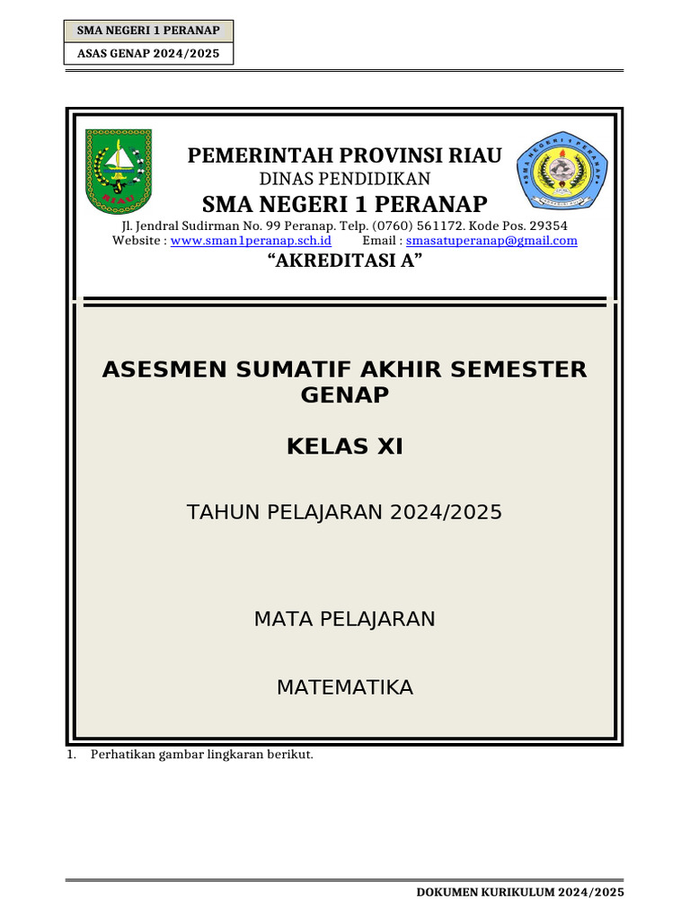 Soal Asas Genap TP.2024-2025 Matematika Kelas Xi | PDF