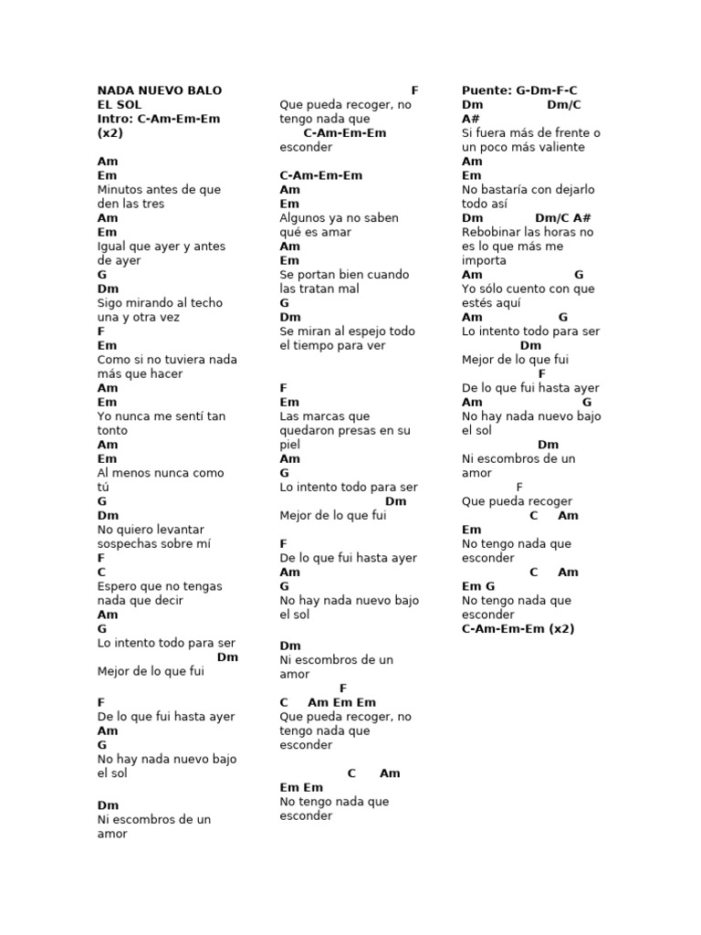 Nada Nuevo Bajo el Sol: Letra y Acordes | PDF