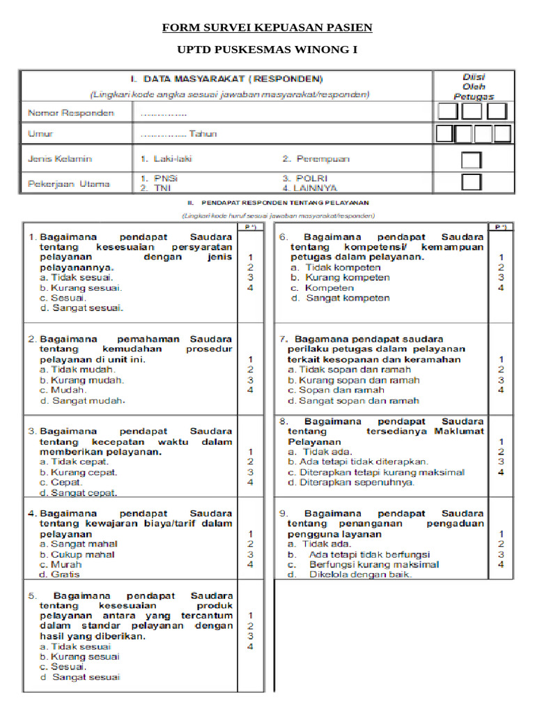 Form Survei Kepuasan Pasien | PDF