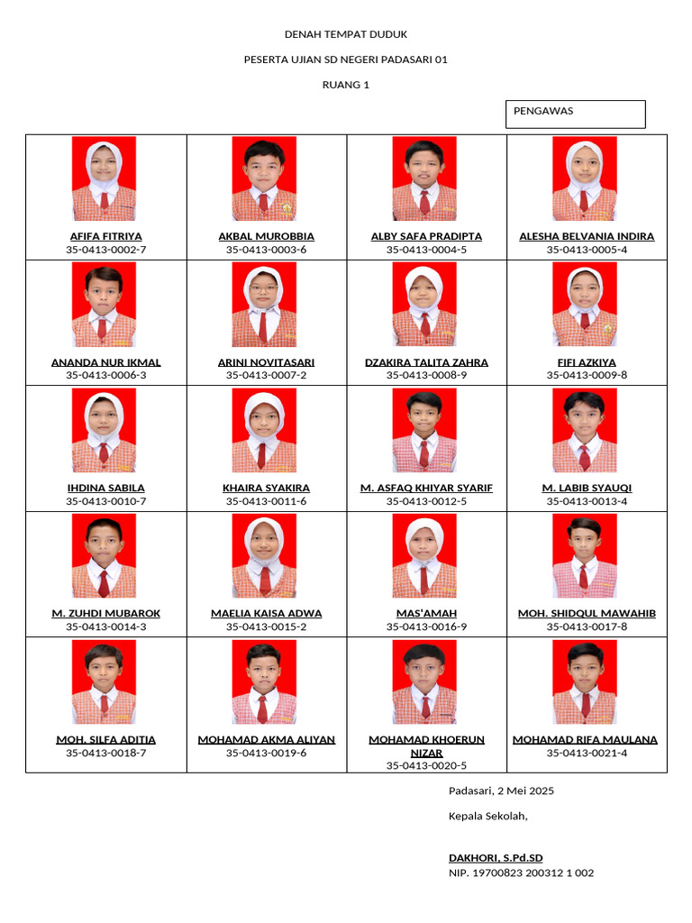 DENAH TEMPAT DUDUK UJIAN 2025 2 RUANG | PDF