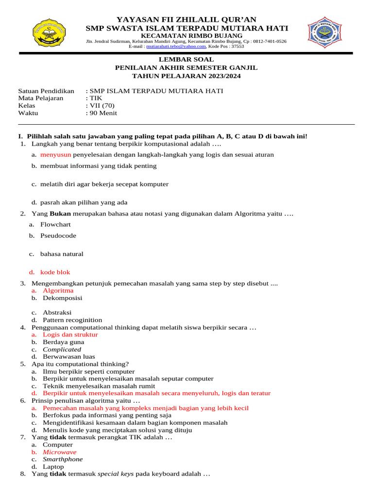 Pas Tik Kelas 7 BL | PDF