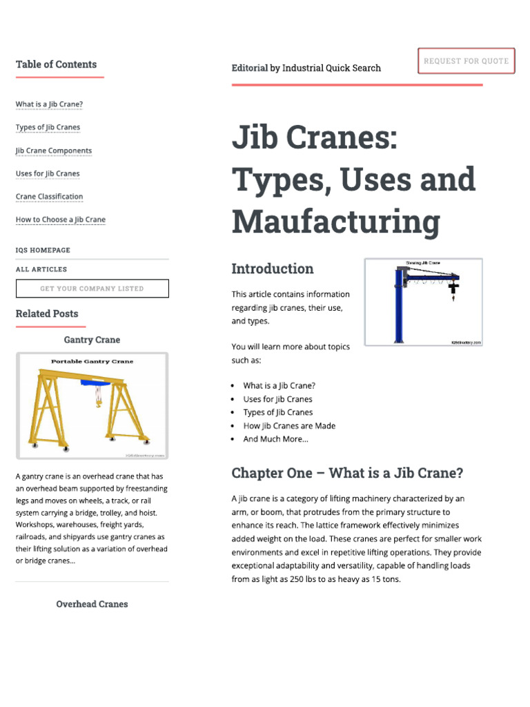 Types, Uses and Manufacturing of Jib Cranes | PDF