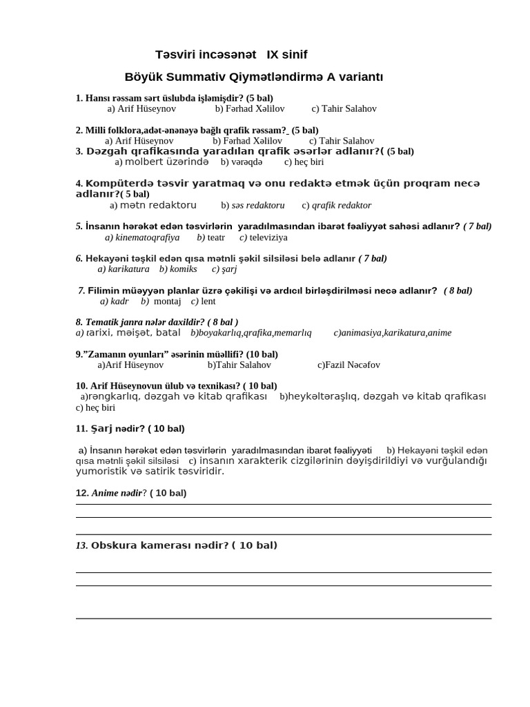 IX Sinif Bsq 2 a Var | PDF