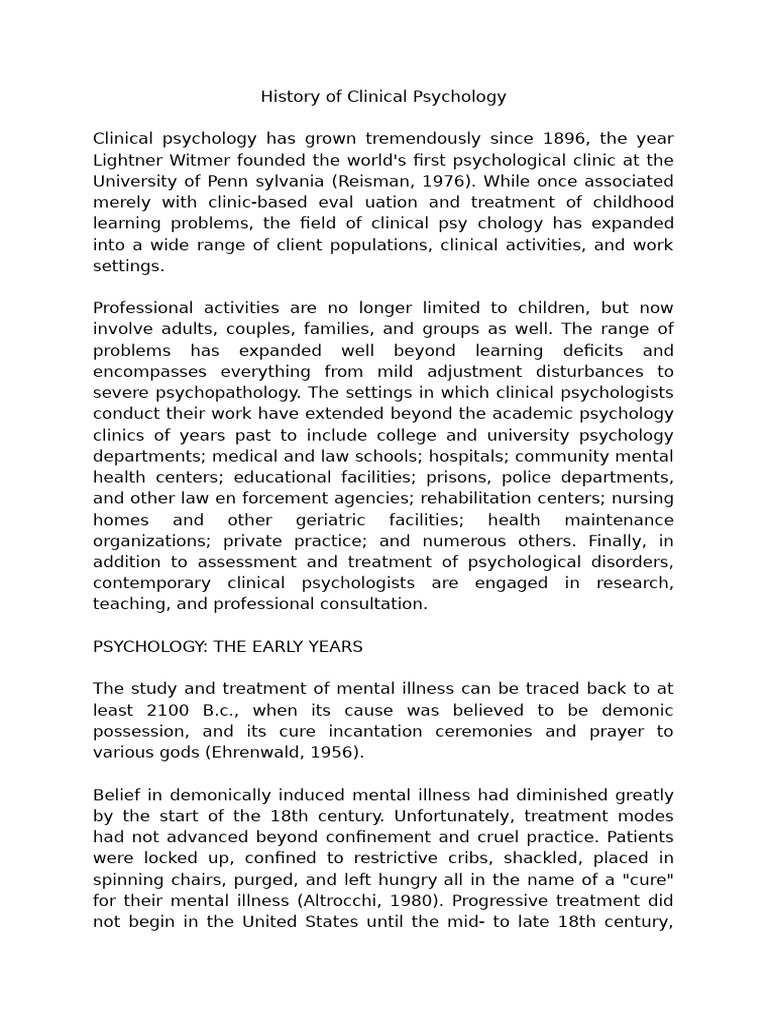 Evolution of Clinical Psychology History | PDF | Psychology | Clinical ...