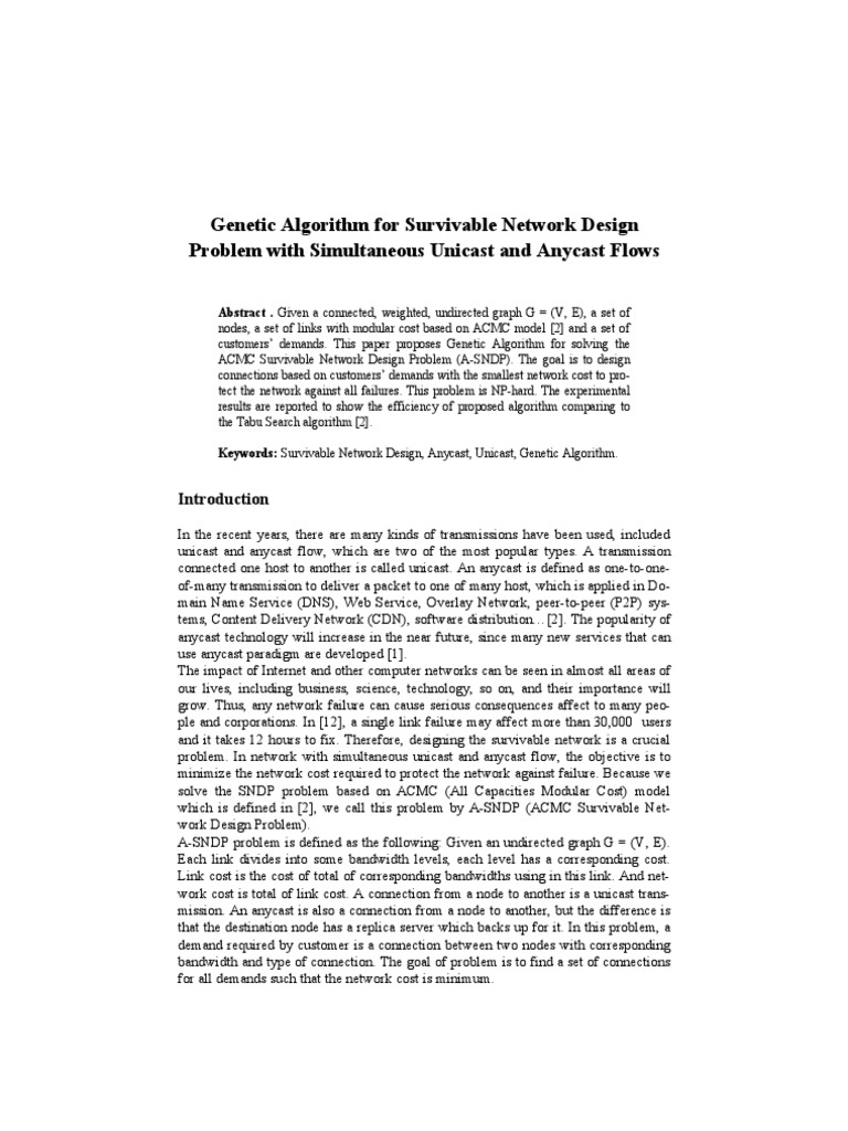 Genetic Algorithm For Survivable Network Design Problem With Simultaneous Unicast and Anycast ...