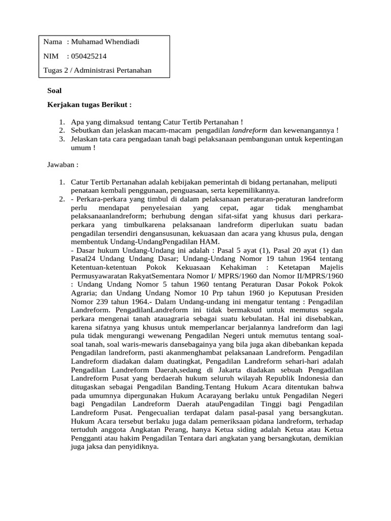 Tugas 2 Administrasi Pertanahan | PDF