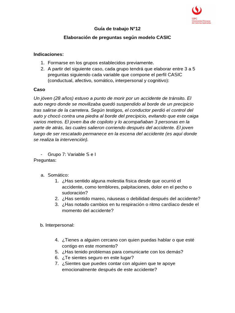 Guía N°12 Elaboración de preguntas siguiendo el modelo CASIC | PDF