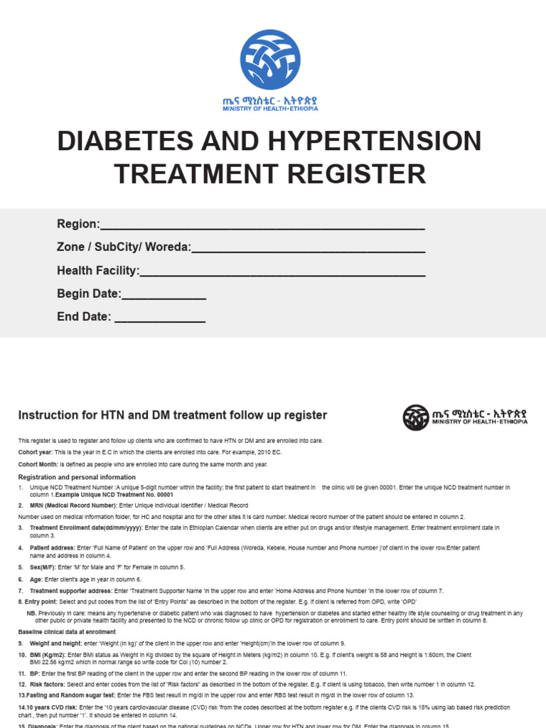 DM HTN Treatment Register Cover & Instruction | PDF | Cardiovascular ...