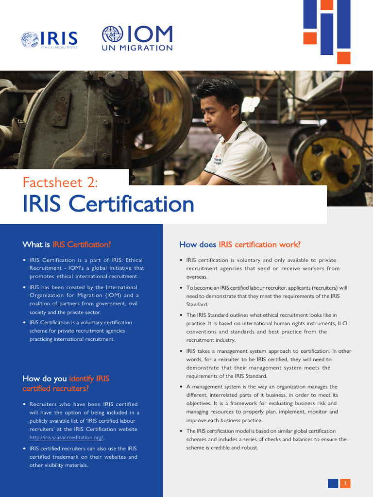 Iris Certification Factsheet | PDF | Audit | Recruitment