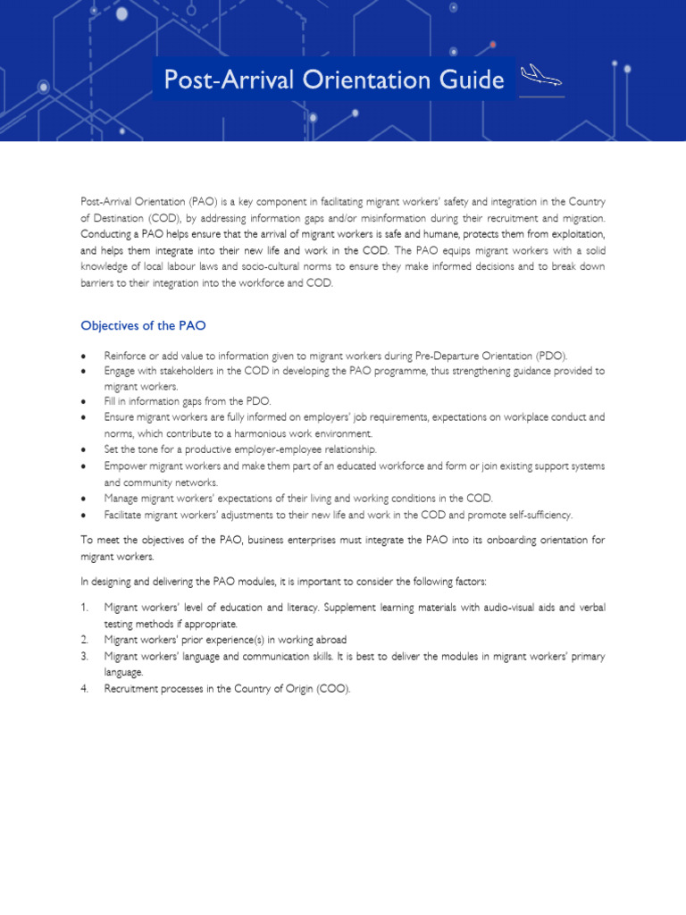 Post-Arrival Orientation Checklist | PDF | Migrant Worker | Occupational Safety And Health