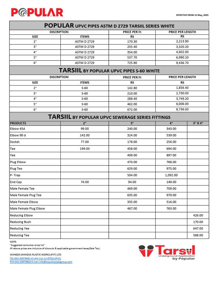 Popular Pipes Price List 2025 | PDF | Building Engineering | Building ...