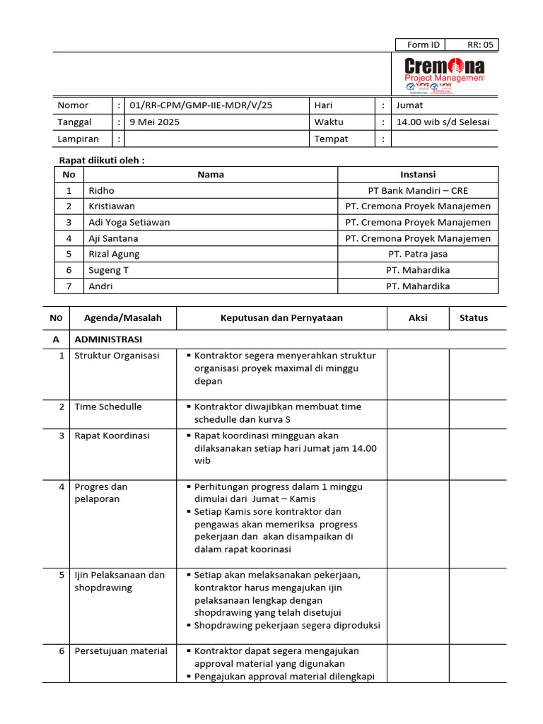 Risalah Rapat Kick Off 9 Mei 2025 | PDF