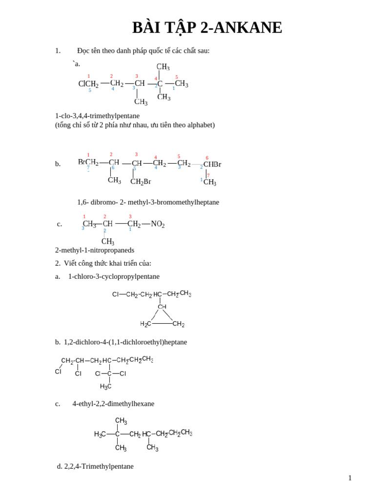 Bài tập 2 Alkane giải 1 | PDF