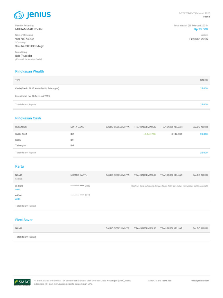 Jenius Estatement FEB 2025 | PDF