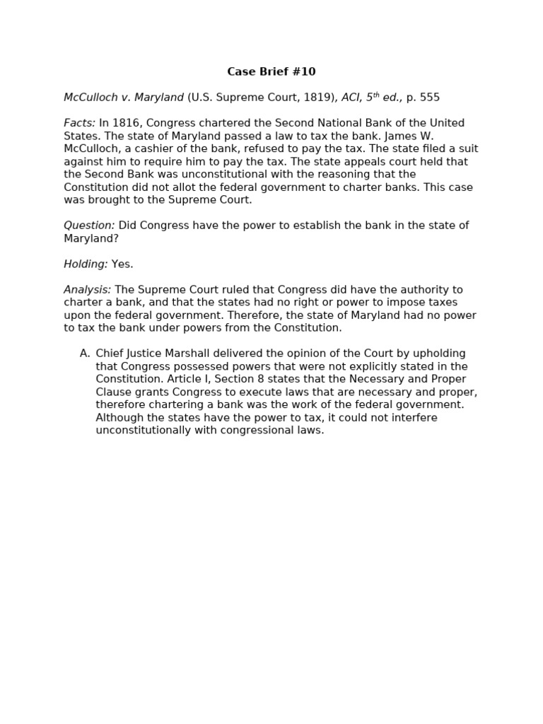 McCulloch v. Maryland Case Brief | PDF