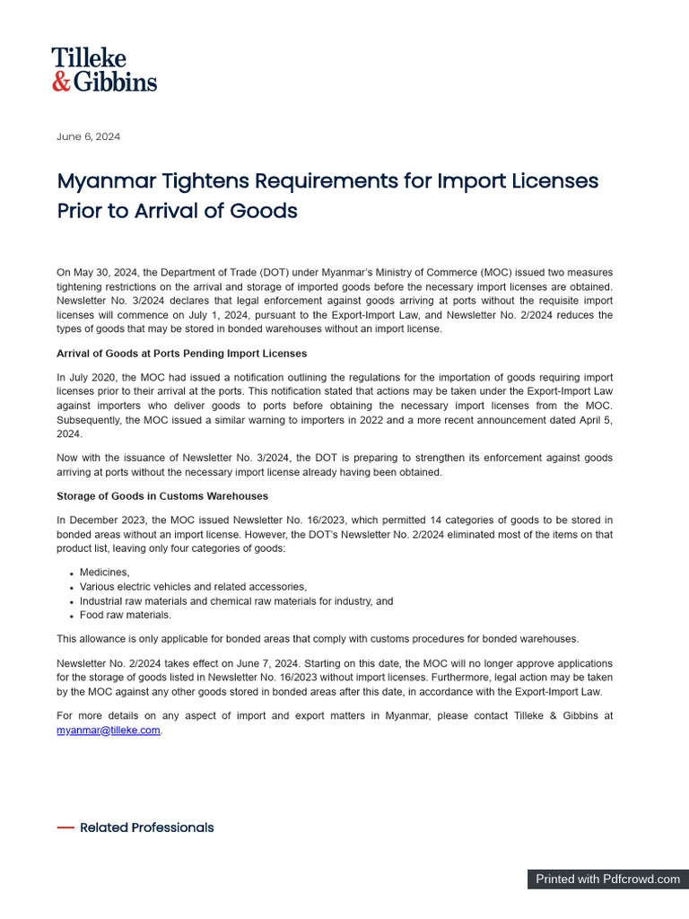 Myanmar Tightens Requirements For Import Licenses Prior To Arrival of ...