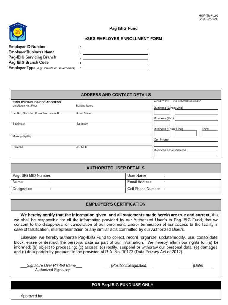 TMF190 eSRSEmployerEnrollmentForm V06 | PDF | Computing | Telecommunications