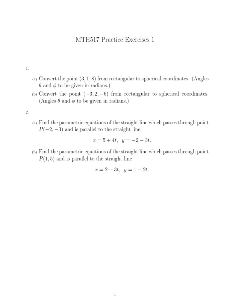 MTH517 Practice Exercises 1 | PDF