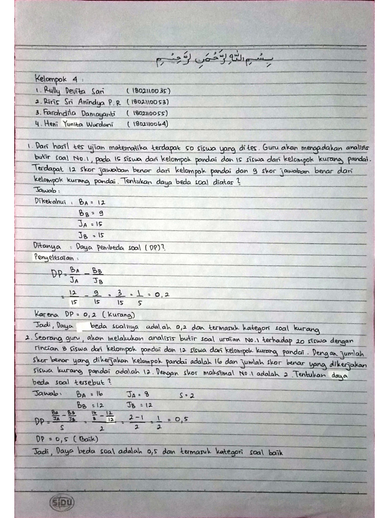Kelompok 4 - Daya Beda Soal | PDF