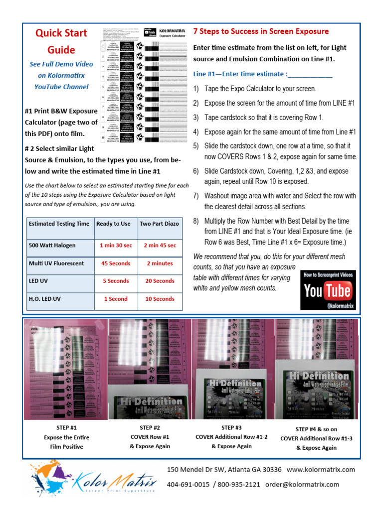 Kolormatrix Screen Print Exposure Calculator W Directions | PDF ...
