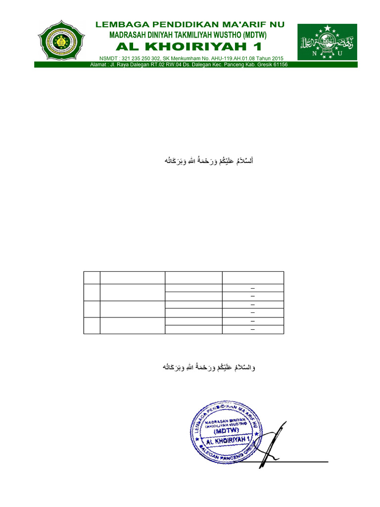 Pemberitahuan Ujian Akhir MDTW Al Khoiriyah | PDF