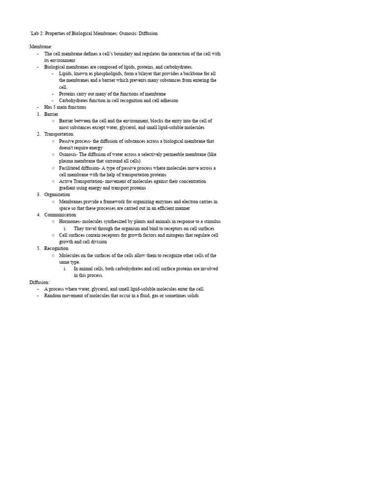 Bio Lab Quiz Notes | PDF | Active Site | Cell Membrane