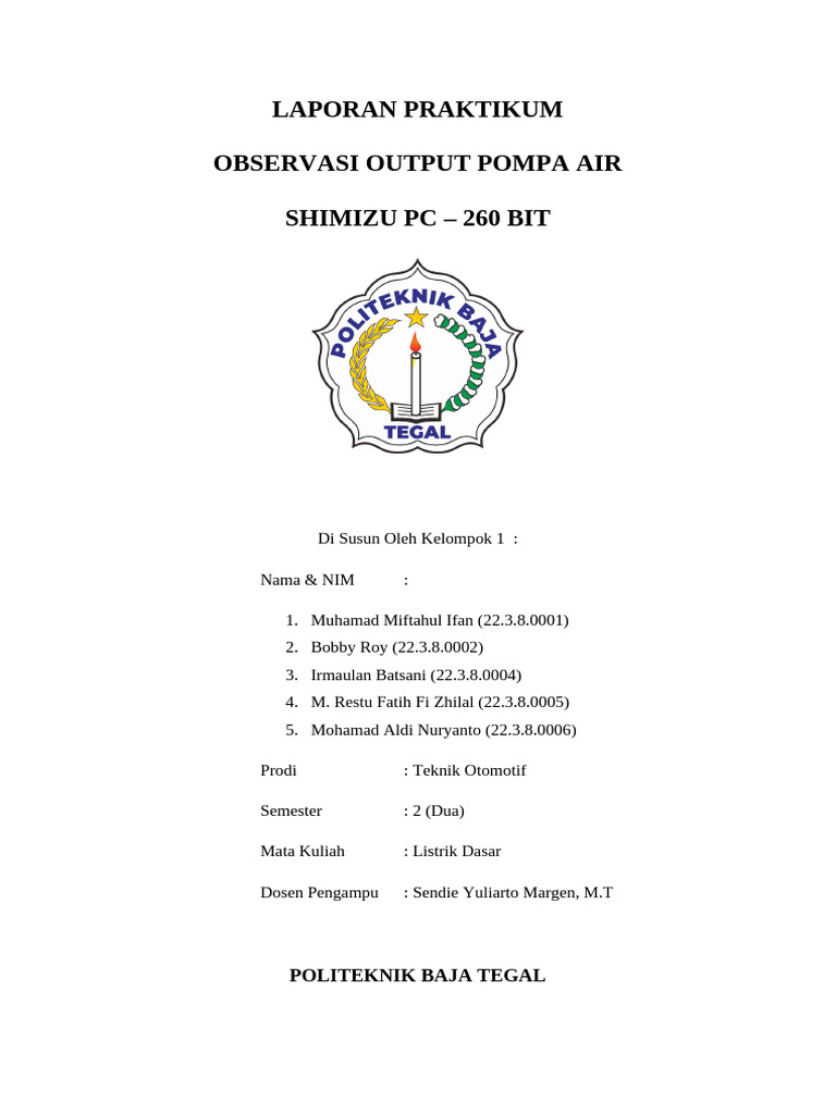 LAPORAN - PRAKTIKUM - Pompa Air Kelompok 1 Fiks | PDF