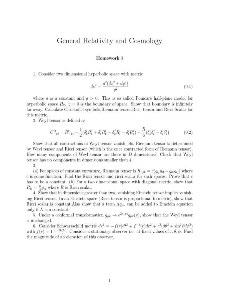General Relativity Homework Assignments | PDF | Tensor | Algebra