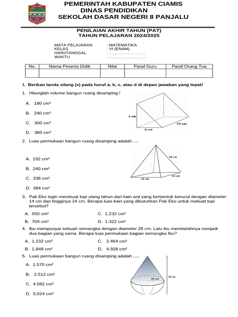 Soal Psaj MTK KLS 6 Smester 2 Kurtilas | PDF