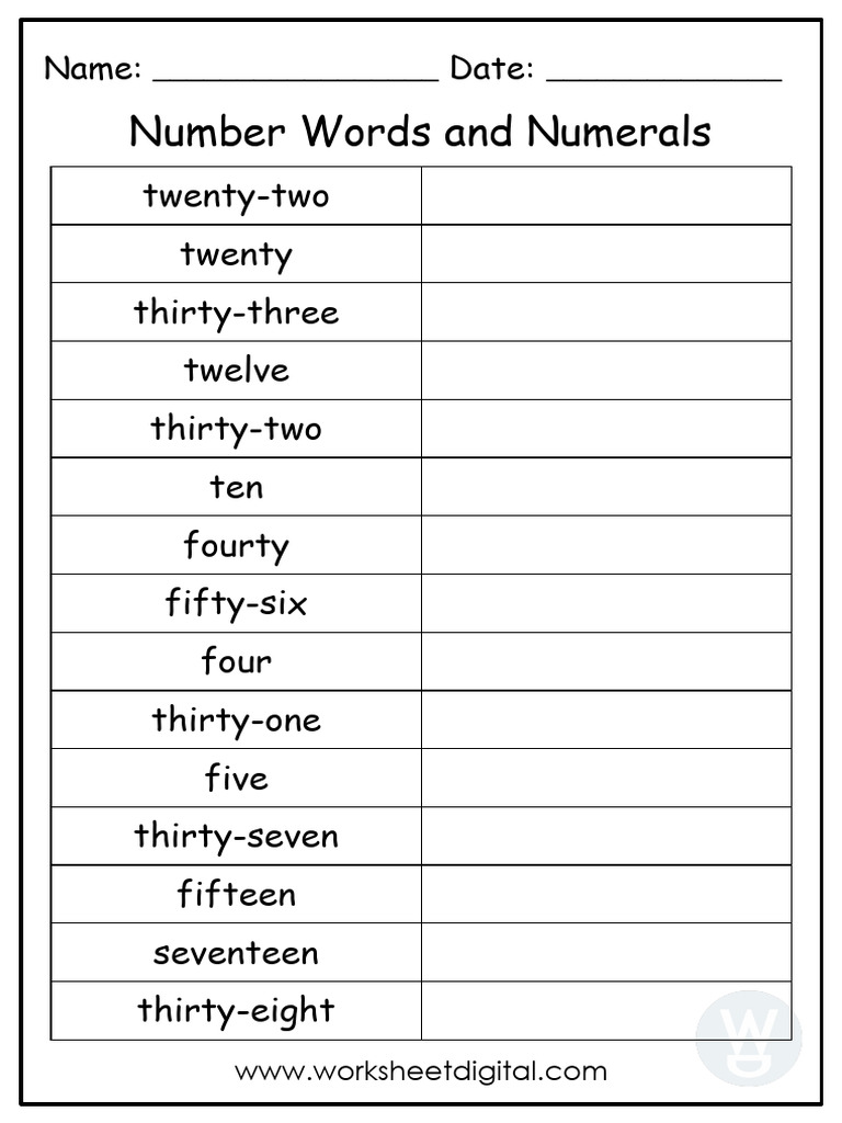 Numerals and Words 1 6xin8h | PDF