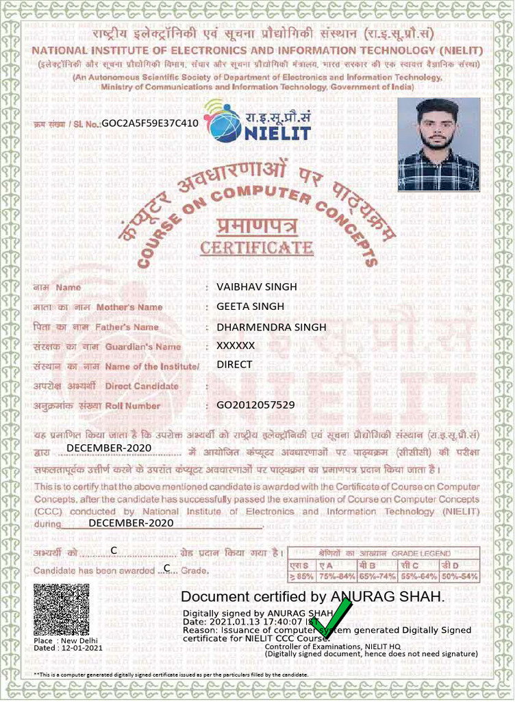 Vaibhav CCC Certificate | PDF