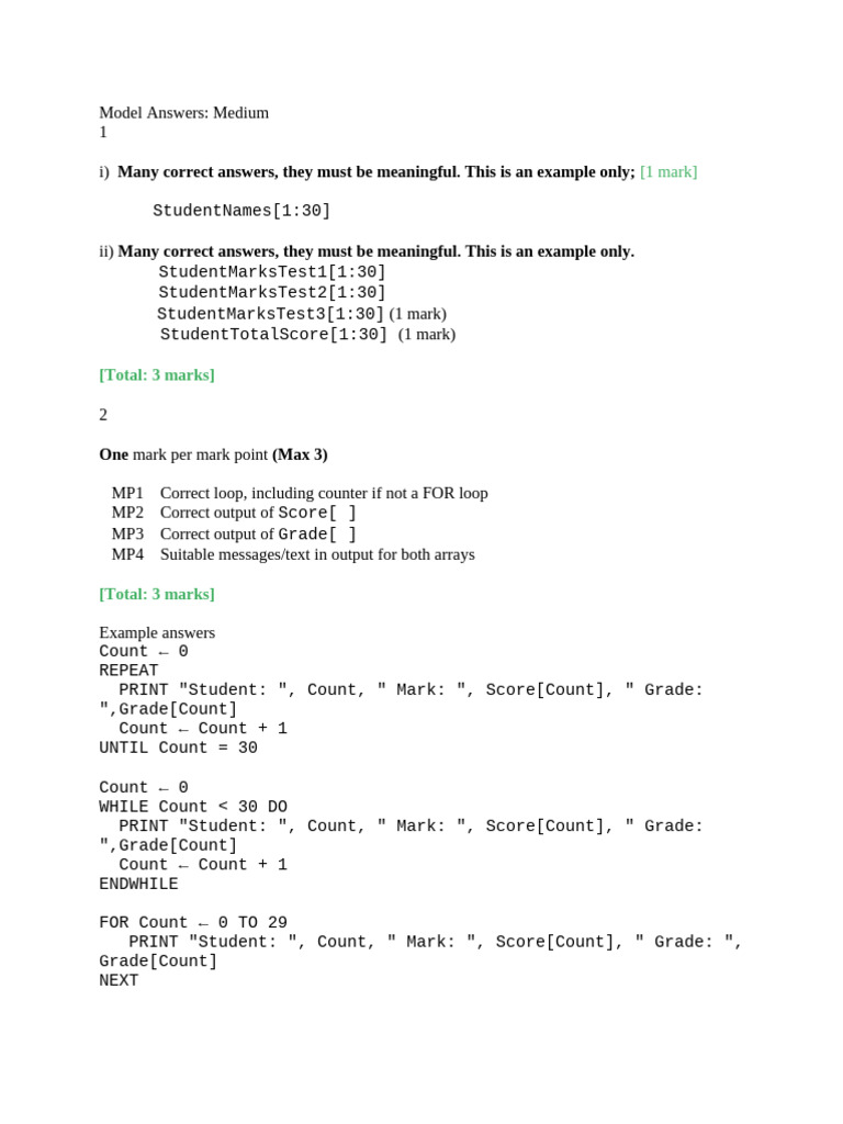 8.2 Arrays Model Answers | PDF | Computer Programming