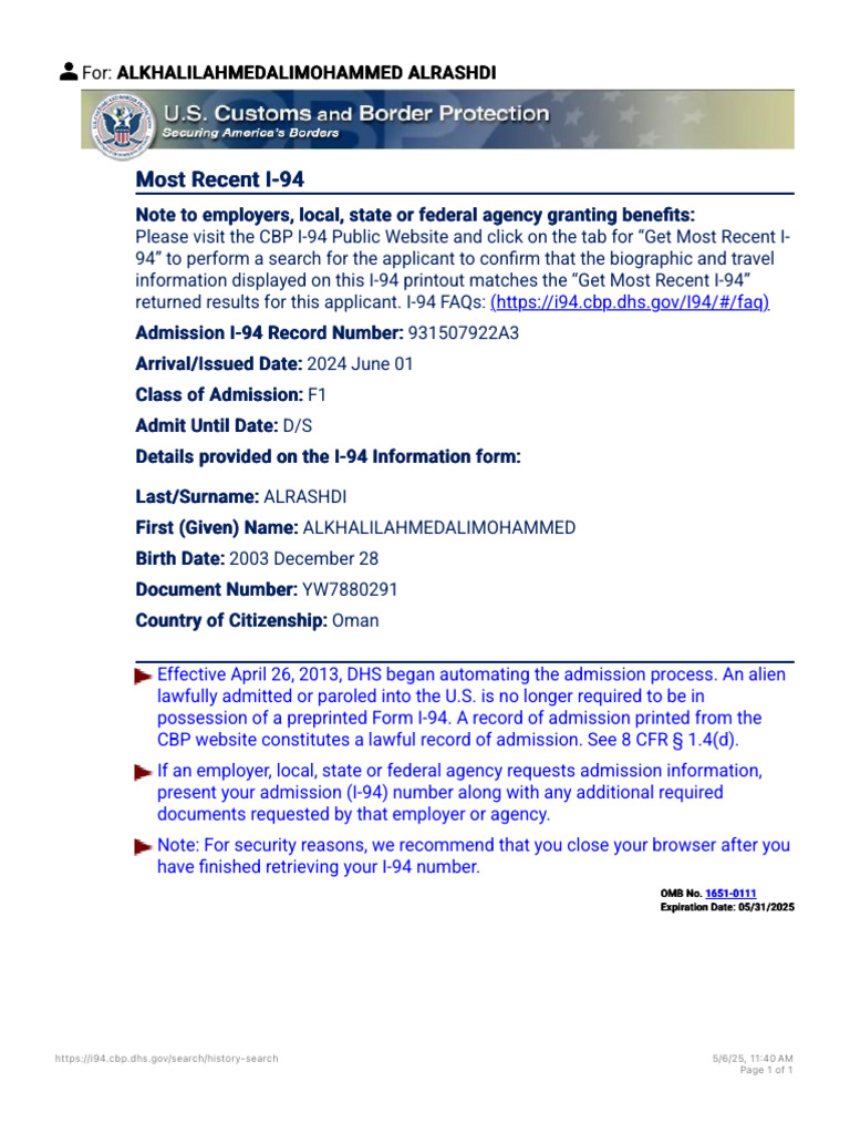I-94 Official Website - Get Most Recent I-94 Response | PDF