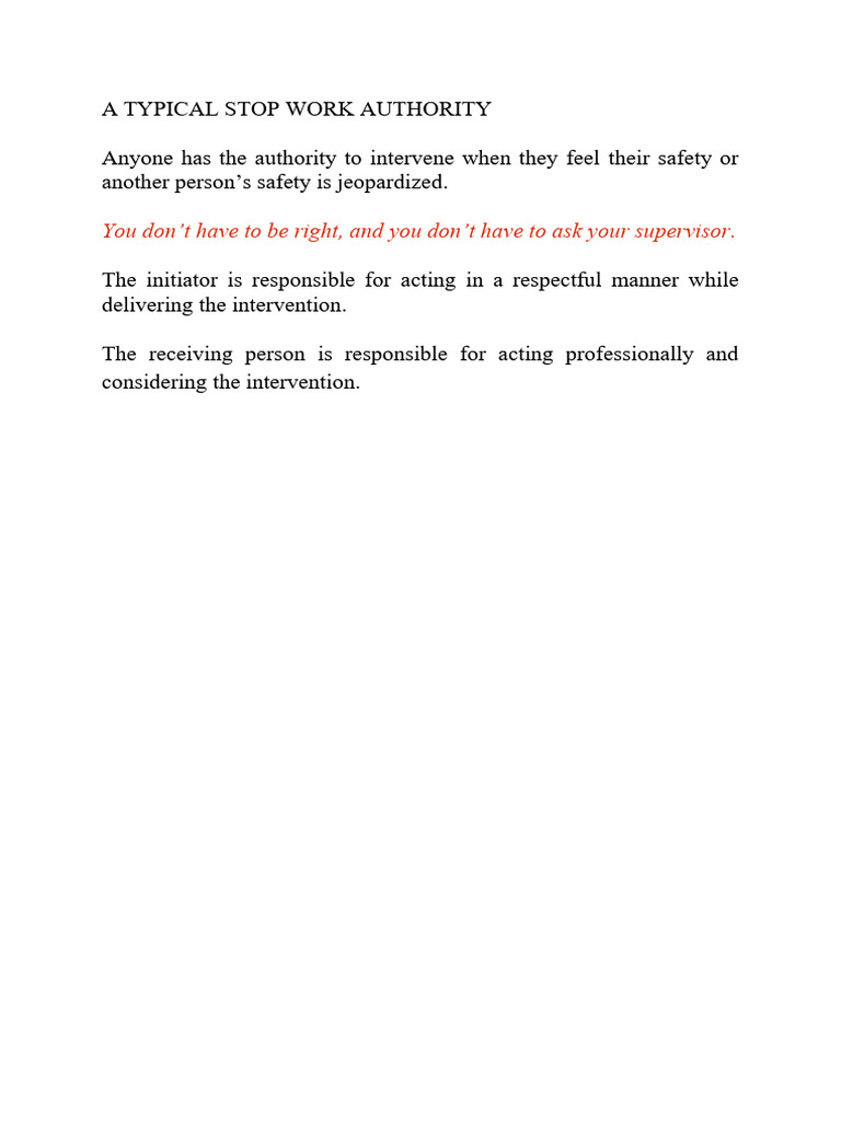 A Typical Stop Work Authority | PDF
