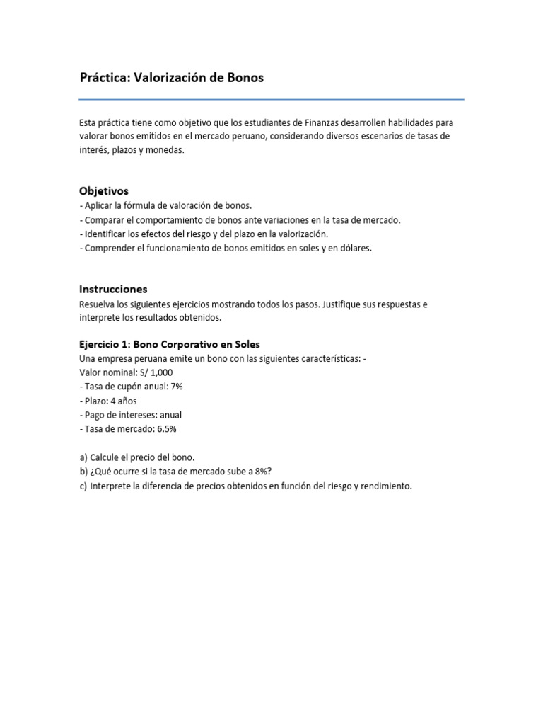 Practica Valorizacion de Bonos | PDF | Inflación | Interés