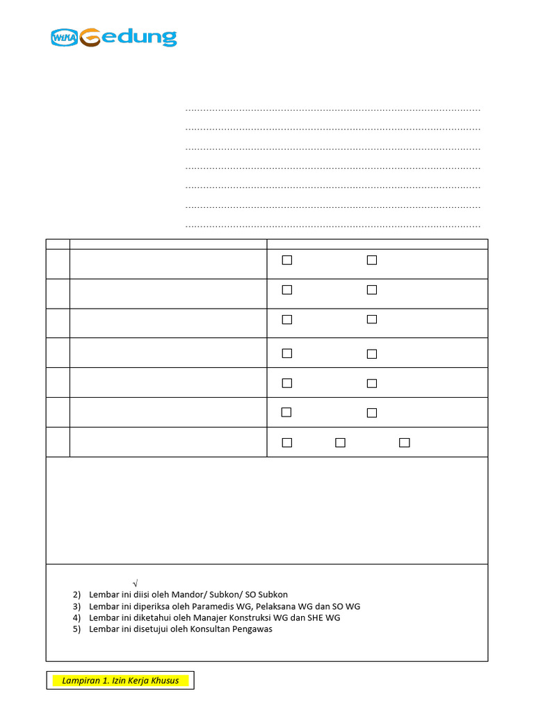 Permit To Work Khusus (PTW) WG | PDF
