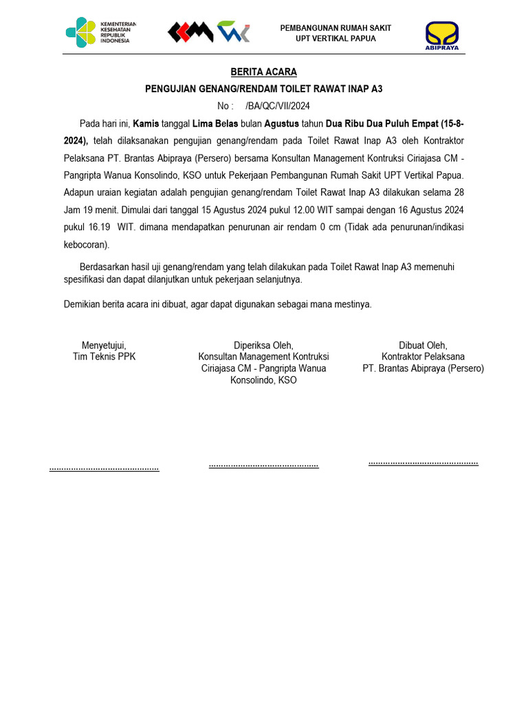 Test Rendam Toilet A3 LT 3 | PDF