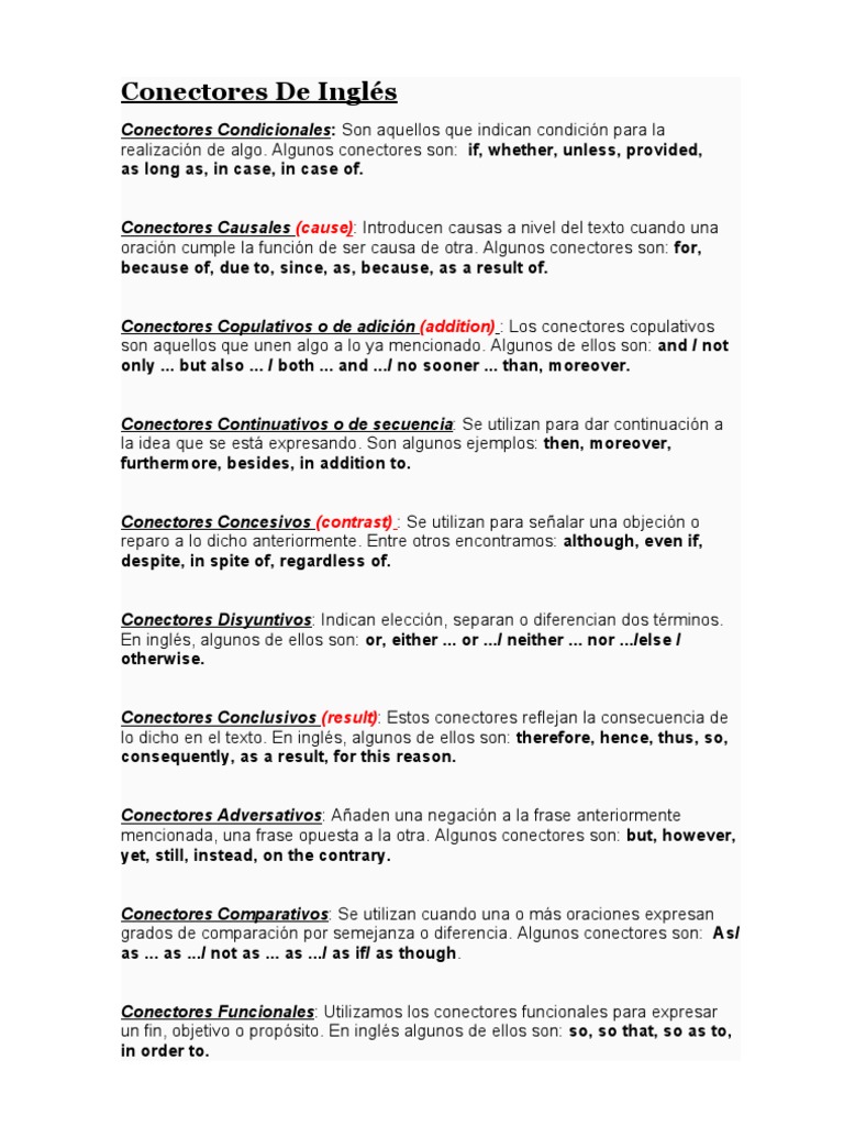 Conectores de Inglés