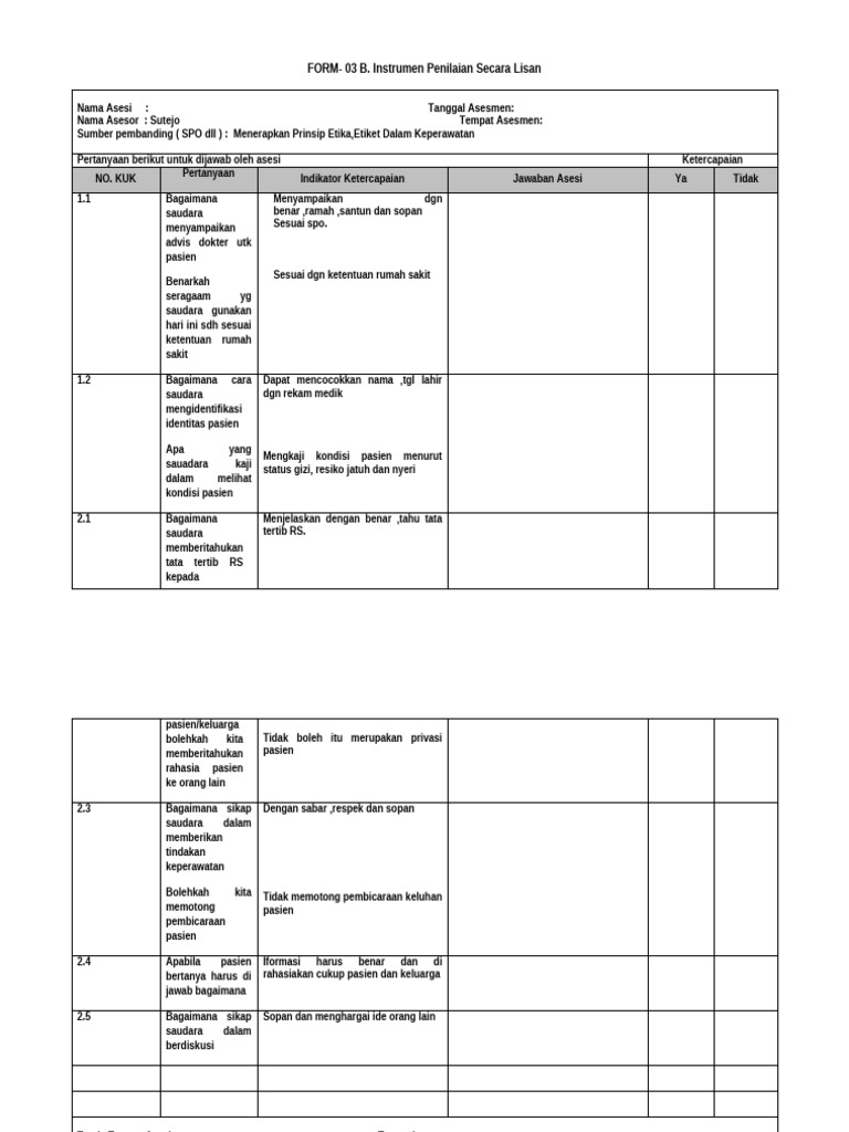 FORM-03 B (Instrumen Penilaian Lisan) | PDF